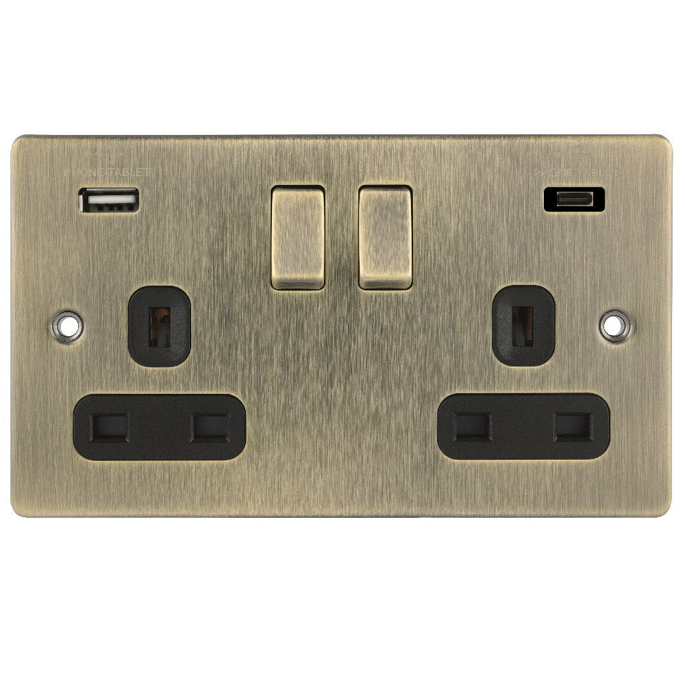 Antique Brass Classic 2 Gang 13A Decorative Switched Socket + USB A ...
