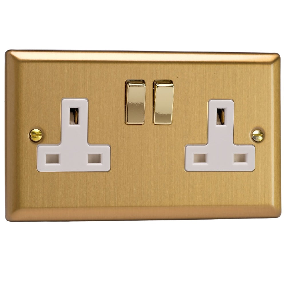Brushed Brass Classic 2 Gang 13A Double Pole Decorative Switched Socke ...